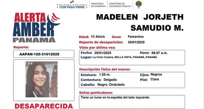 ¡Atención! Se activa Alerta Amber por desaparición de menor de 13 años en la Cinta Costera