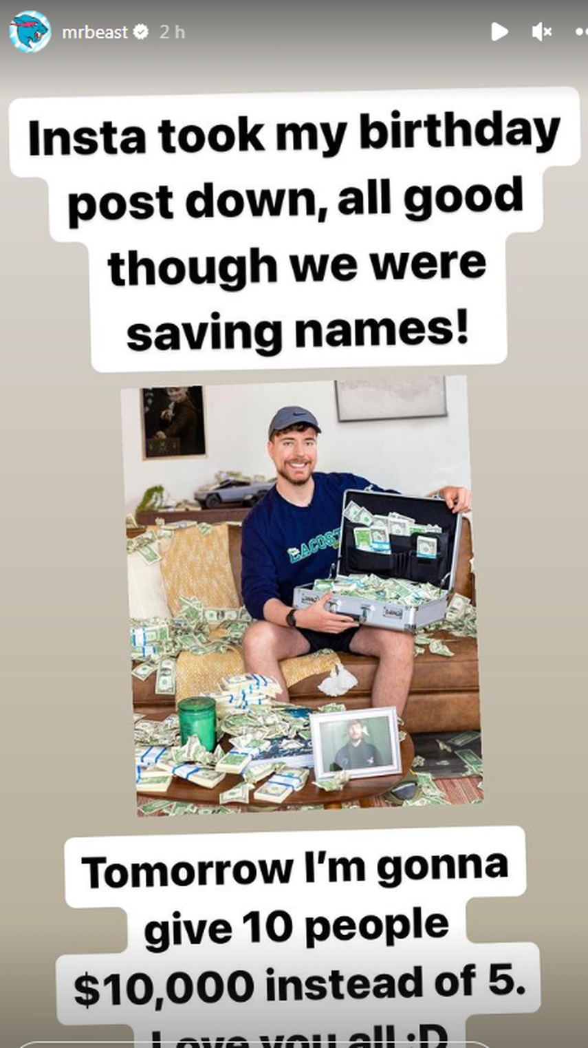 Mr. Beast: Instagram elimina post de cumpleaños al Youtuber