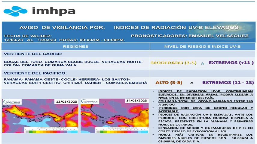 Panamá experimenta elevados índices de radiación UV