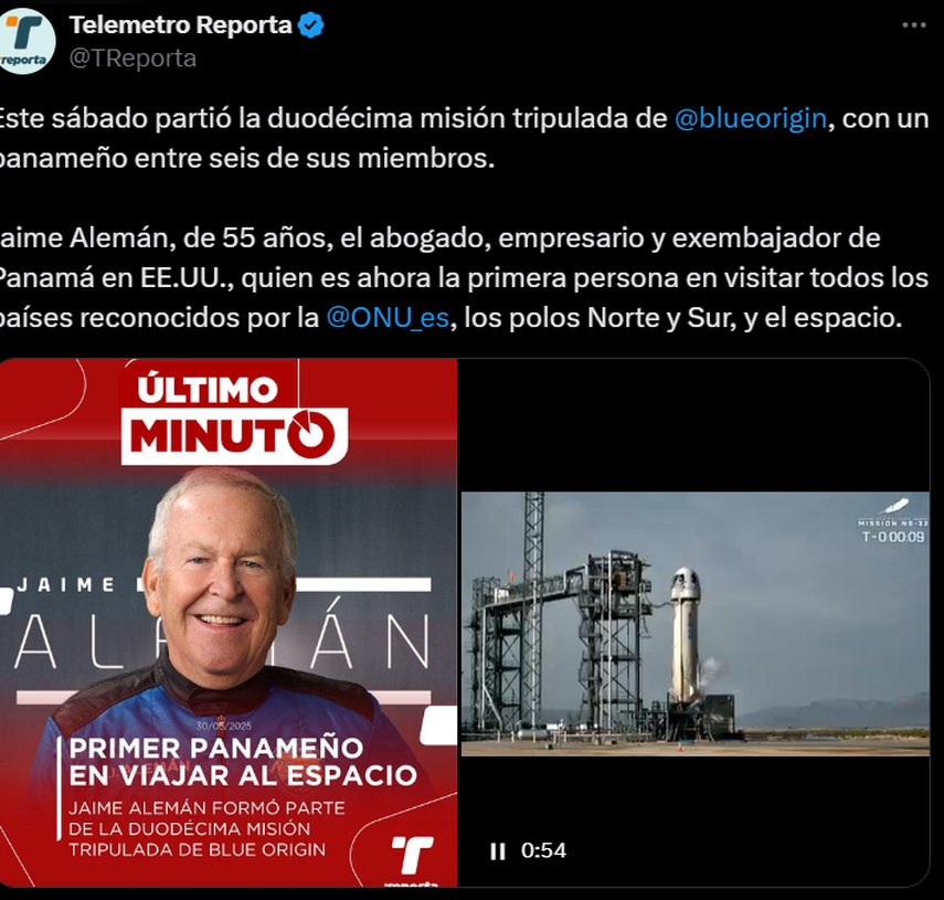 Jaime Alemán se convierte en el primer panameño en visitar el espacio