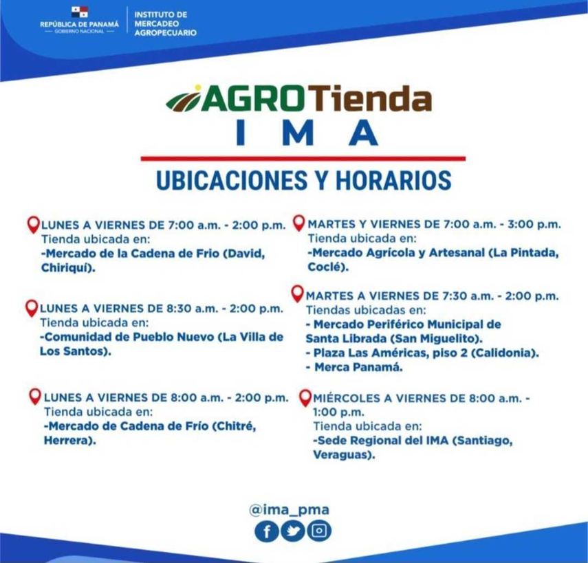 Horarios y ubicaciones de las AgroTiendas del IMA