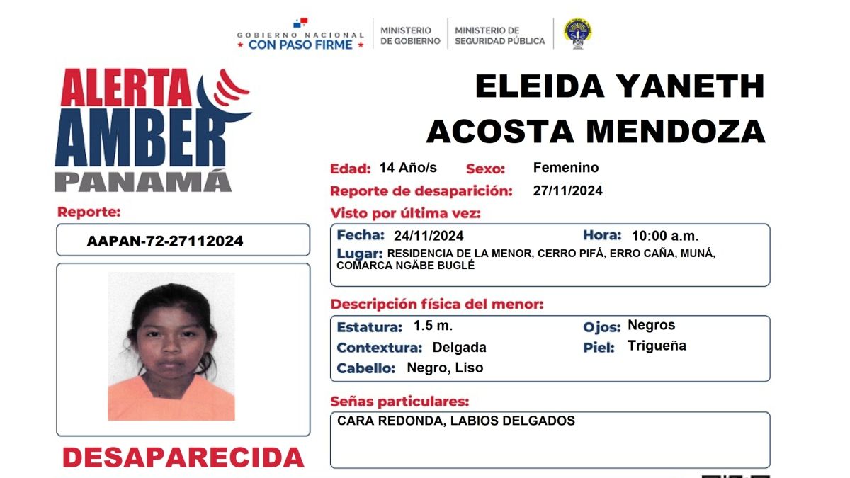 Activada Alerta Amber por desaparición de Eleida Yaneth Acosta Mendoza