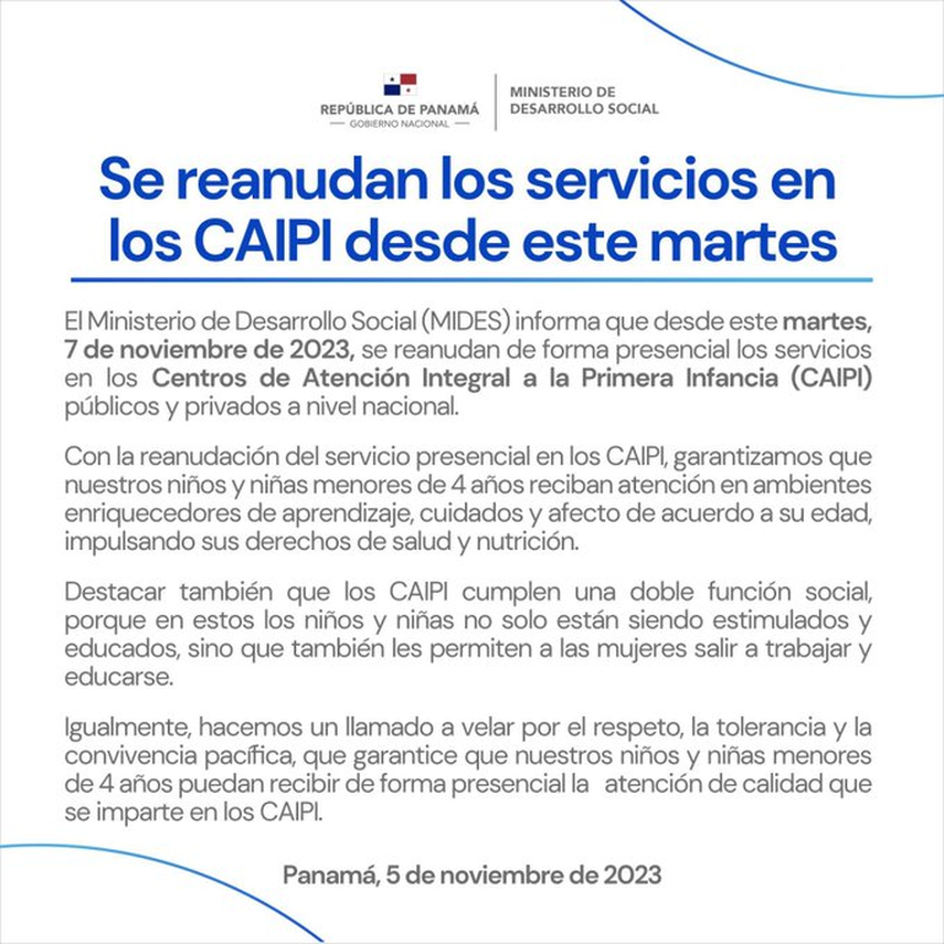 Se reanudan los servicios CAIPI este martes 7 de noviembre