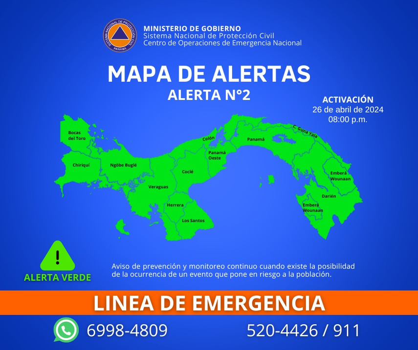 ¡Alerta verde del SINAPROC! Todo el territorio nacional está bajo aviso ...